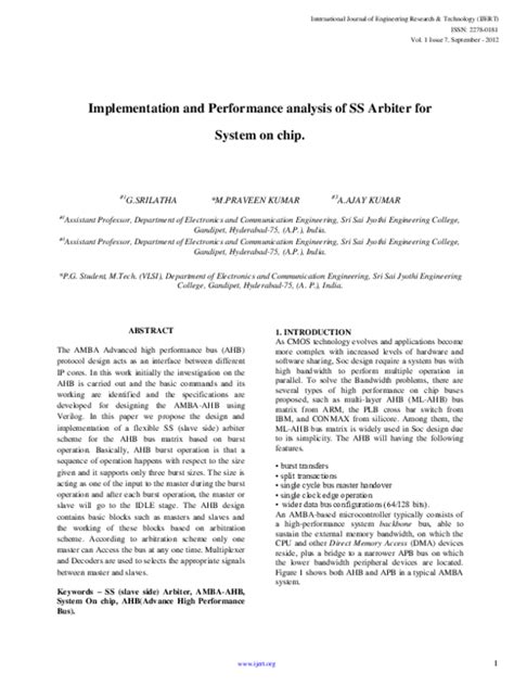 Pdf Ijert Implementation And Performance Analysis Of Ss Arbiter For System On Chip