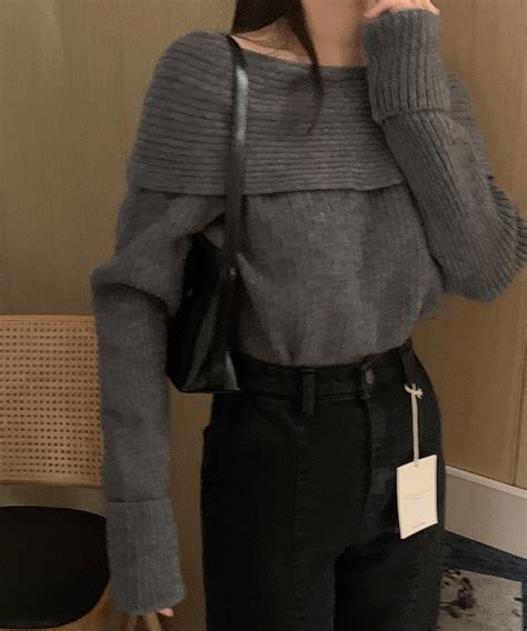 소녀레시피 에떼 루즈핏 골지 오프숄더 니트 Nt 3color