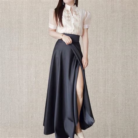 Modern Filipiniana Ladies Barong With Skirt Modern Filipiniana Dress