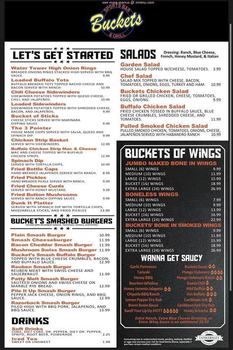 Online Menu Of Buckets Sports Bar And Grill Restaurant Mountain Home