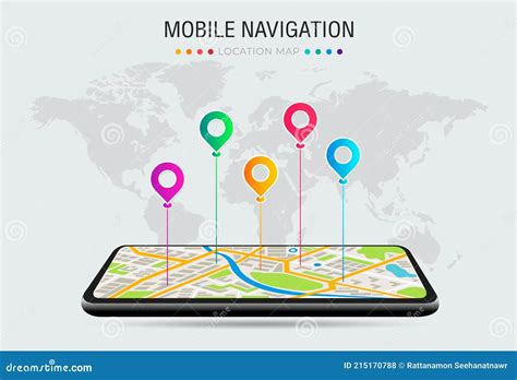 Vector Illustration Of Smartphone With Mobile Navigation App On Screen