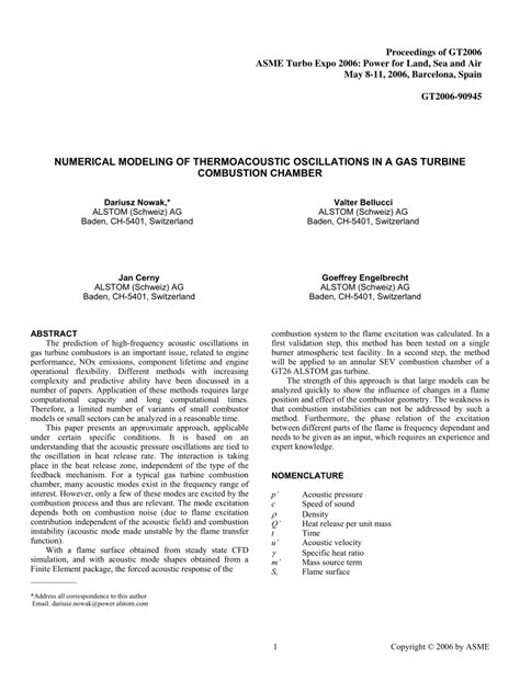 Pdf Numerical Modeling Of Thermoacoustic Oscillations In A Gas Turbine Combustion Chamber