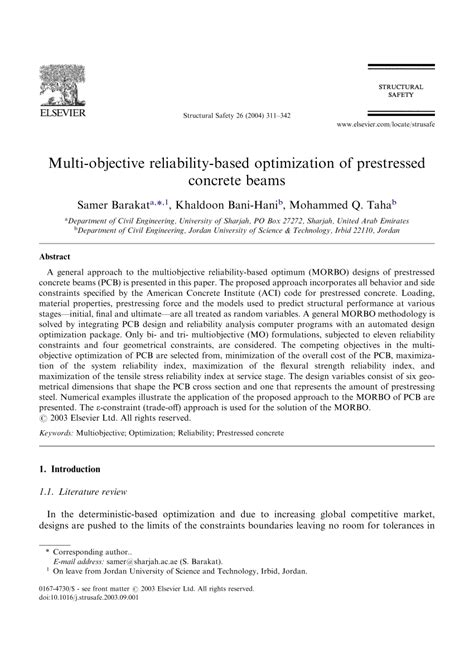 Pdf Multi Objective Reliability Based Optimization Of Prestressed
