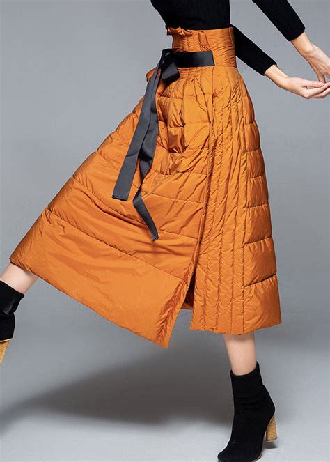 Boho Orange Thick Warm Low High Design Winter Duck Down Skirts