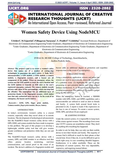 Women Safety Device Using Node Mcu Prudhvi4 V 1 Assistant Professor Department Of