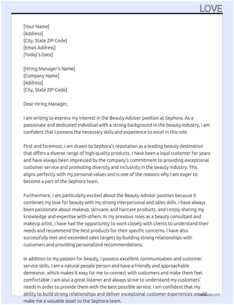 Cover Letter For Sephora Lazyapply