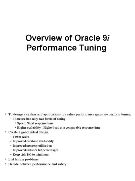 Overview Of Oracle 9i Performance Tuning Pdf Database Index Databases