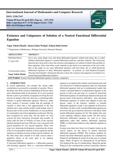 Pdf Existence And Uniqueness Of Solution Of A Neutral Functional