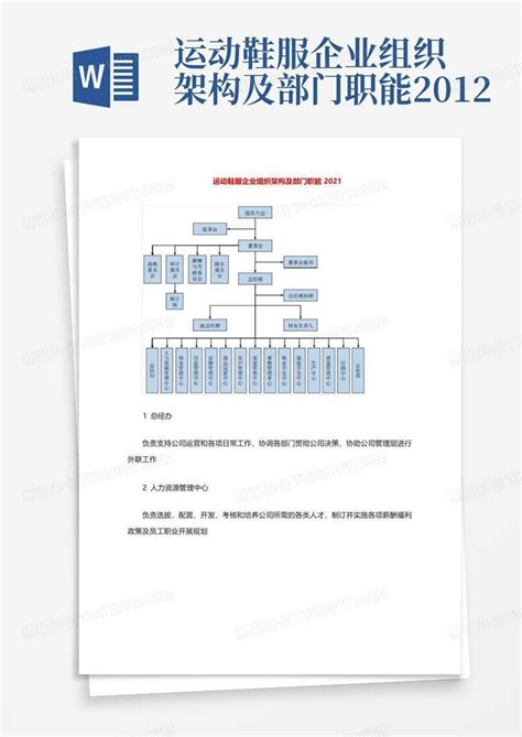 运动鞋服企业组织架构及部门职能2012 Word模板下载 编号qxwewbex 熊猫办公