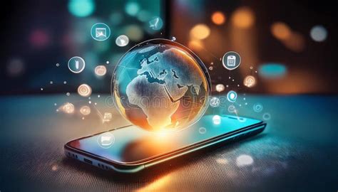 Mobile Screen With Floating Icons Of Cellphone And Internet Service Highlighting Connectivity