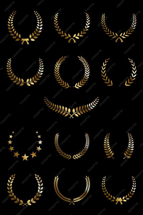 황금 월계수 화 환 검은 배경에 고립입니다 프리미엄 벡터