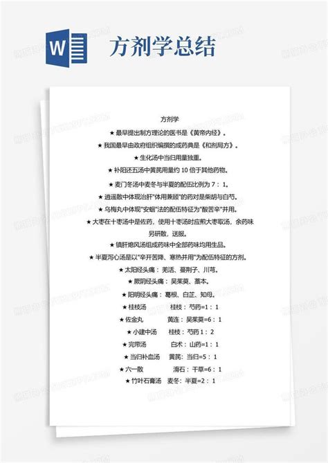 方剂学总结word模板下载编号qaeddkka熊猫办公