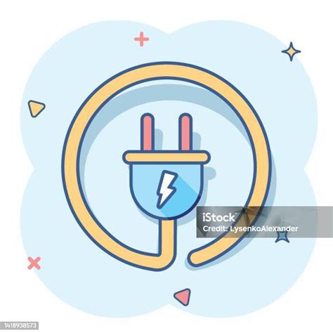 벡터 만화 전기 만화 스타일에서 아이콘을 연결 합니다 전원 와이어 케이블 기호 그림 그림 와이어 비즈니스 스플래시 효과 개념입니다 네트워크 연결 플러그에 대한 스톡 벡터