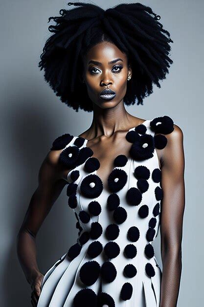 Premium Photo A Model Wears A Dress With Black Dots And A Black And