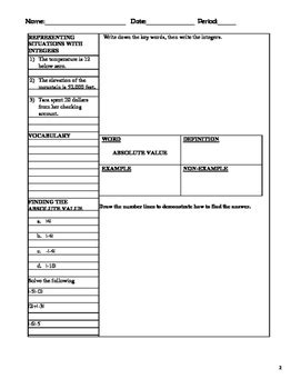 Integers And Absolute Value Notes By Beat The Test TpT