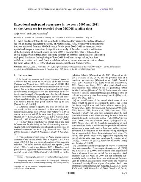 Pdf Exceptional Melt Pond Occurrence In The Years 2007 And 2011 On The Arctic Sea Ice Revealed