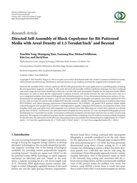 Pdf Directed Self Assembly Of Block Copolymer For Bit Patterned Media