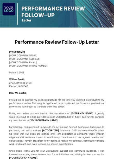 Free Performance Review Follow Up Letter Template To Edit Online
