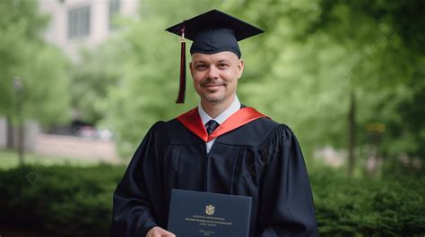 Fondo Hombre En Toga De Graduación Sosteniendo Su Diploma En Sus Brazos