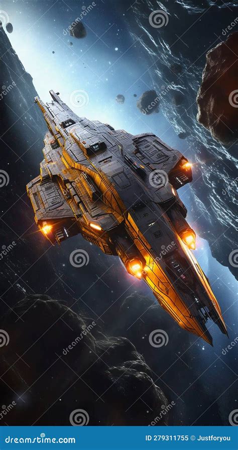 Futuristic Spaceship Soaring Through An Asteroid Field Generative Ai Stock Illustration