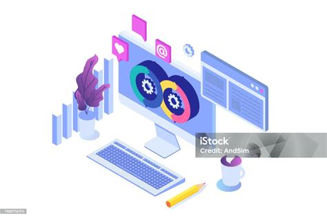 데브롭스 컨셉 응용 프로그램 개발 구축 Api 프로토타이핑 프로그래밍 및 테스트 아이소메트릭 벡터 일러스트레이션 관리자에 대한