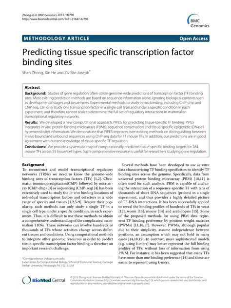Pdf Predicting Tissue Specific Transcription Factor Binding Sites