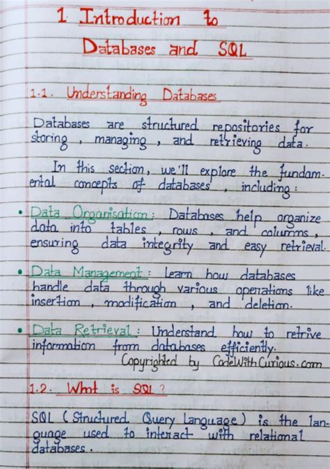 SQL Handwritten Notes CodewithCurious