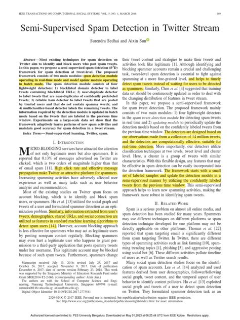 Semi Supervised Spam Detection In Twitter Stream Pdf Spamming