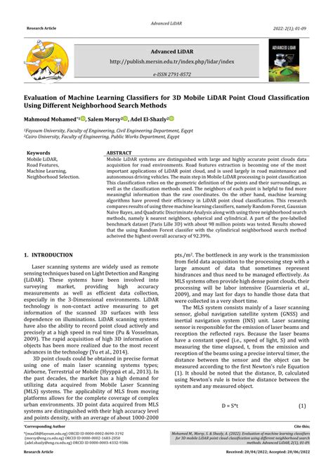 Pdf Evaluation Of Machine Learning Classifiers For 3d Mobile Lidar Point Cloud Classification