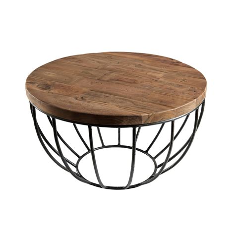 Table Basse Coque Noire 60x60 Cm En Teck Recyclé Appoline Leroy Merlin