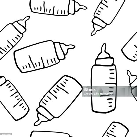 아기 우유 병 벡터 완벽 한 패턴 그래픽 낙서 손으로 그린 일러스트레이션 섬유 식기 디자인 및 인쇄 자료 2 3 살에 대한 스톡 벡터 아트 및 기타 이미지 Istock