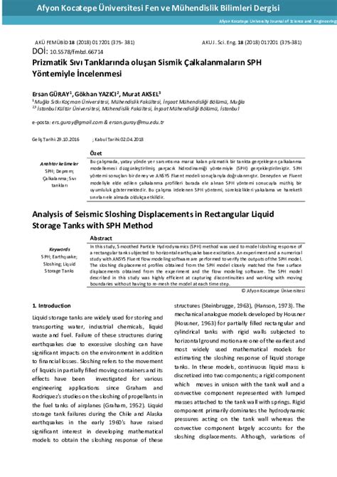 Pdf Analysis Of Seismic Sloshing Displacements In Rectangular Liquid Storage Tanks With Sph Method