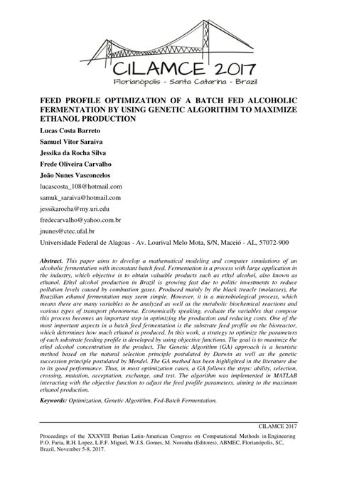 pdf feed profile optimization of a batch fed alcoholic fermentation