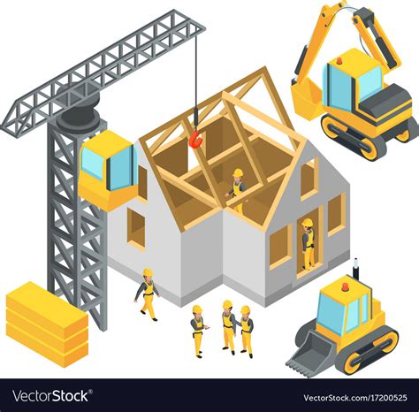 Building Under Construction Isometric Pictures Vector Image