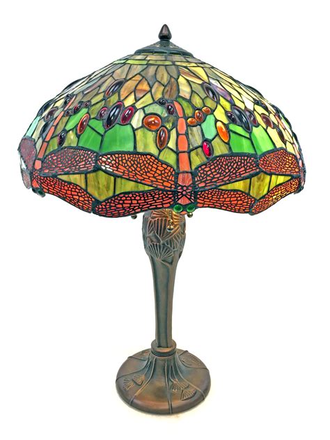 Lot Art Nouveau Style Dragonfly Stained Glass Lamp