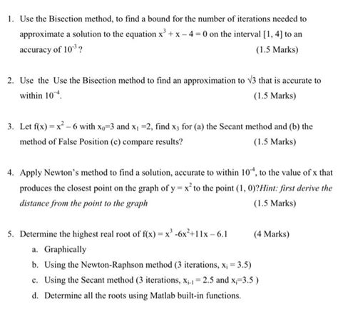 Solved Use The Bisection Method To Find A Bound For The Chegg