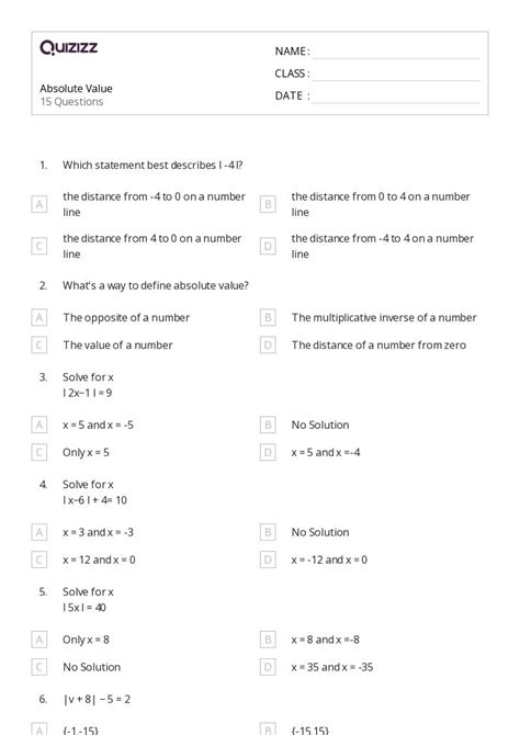 50 Absolute Value Worksheets For 4th Class On Quizizz Free And Printable