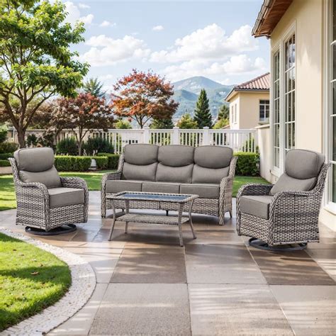 Outdoor Patio Sofa Swivel Chair With 6 Inch Thick Cushions Set On