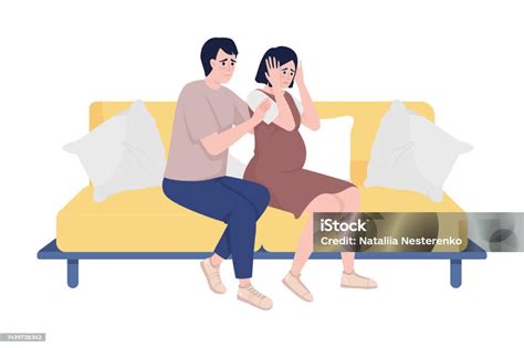 슬픈 임신 한 여자를 돌보는 남자 세미 플랫 컬러 벡터 문자 임신에 대한 스톡 벡터 아트 및 기타 이미지 임신 여자 우울함 Istock