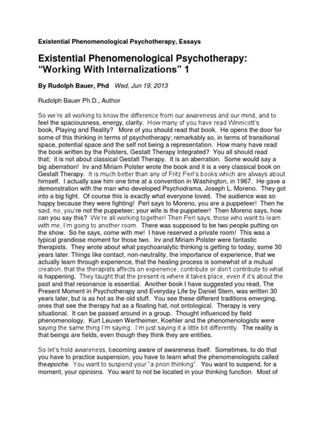 Existential Phenomenological Psychotherapy Working With