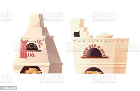 전통적인 러시아 난로 세트 고대 국가 오븐 만화 벡터 일러스트레이션 러시아에 대한 스톡 벡터 아트 및 기타 이미지 러시아 러시아 문화 벡터 Istock