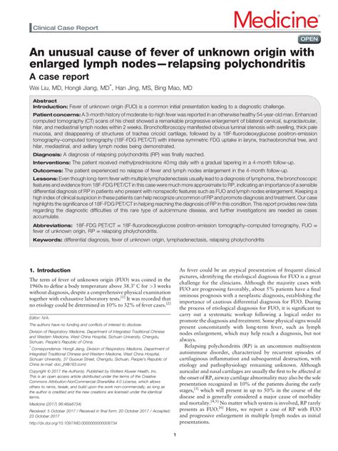 Pdf An Unusual Cause Of Fever Of Unknown Origin With Enlarged Lymph Nodes—relapsing