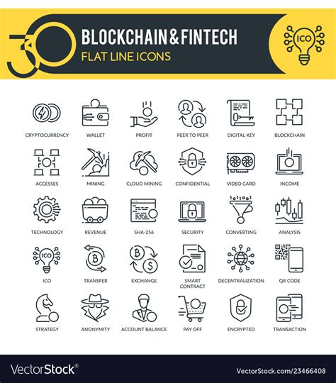 Blockchain And Fintech Outline Icons Royalty Free Vector