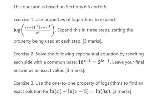 solved exercise 1 use properties of logarithms to expand
