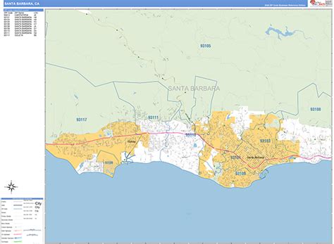 Santa Barbara California Zip Code Wall Map Basic Style By Marketmaps