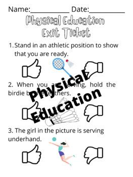 Elementary Physical Education Exit Tickets National Standards