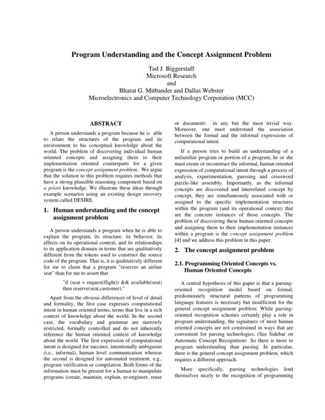 pdf the concept assignment problem in program understanding
