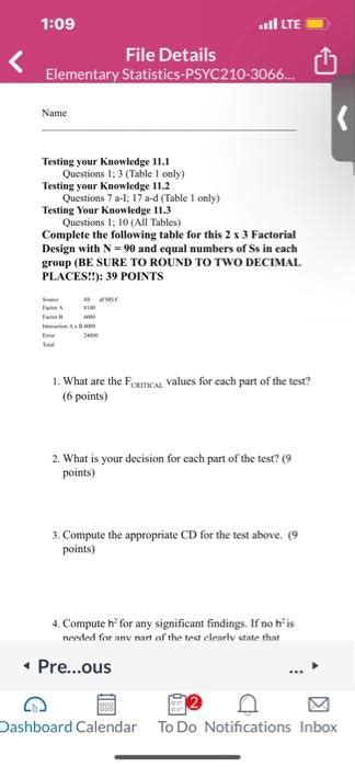 Testing Your Knowledge 111 Questions 13 Table 1