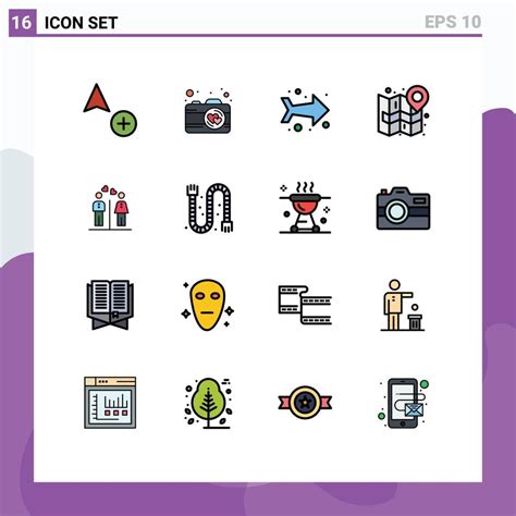 16 Universal Flat Color Filled Lines Set For Web And Mobile