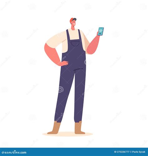 Farmer Male Character Uses Smartphone To Access The Latest Data And Analytics Concept Of Smart